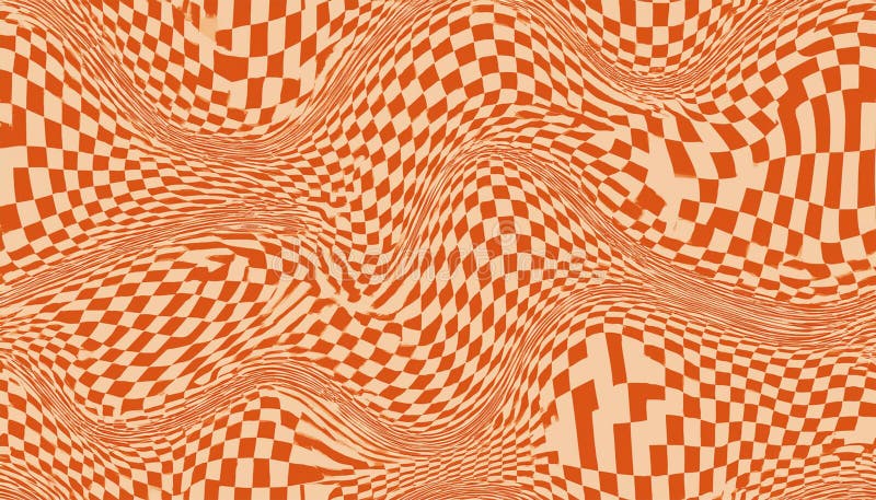 Seamless Orange Liquid Checkerboard Pattern. Repeated Distorted Checkered Texture. Groovy Trippy ...