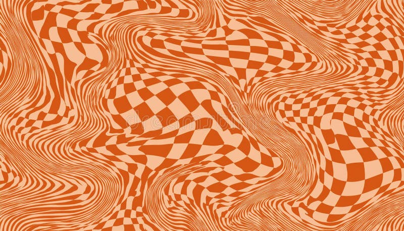 Seamless Orange Liquid Checkerboard Pattern. Repeated Distorted Checkered Texture. Groovy Trippy ...