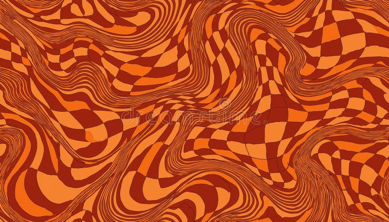 Seamless Orange Liquid Checkerboard Pattern. Repeated Distorted Checkered Texture. Groovy Trippy ...