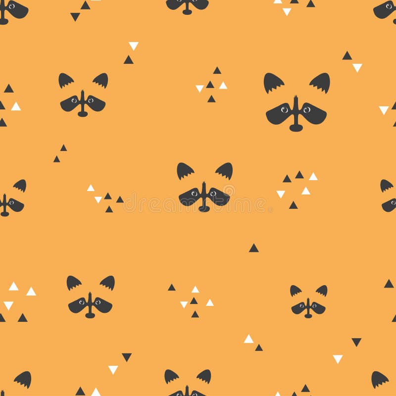 Seamless Orange Pattern with Raccoon Faces and Triangles. Stock Vector ...