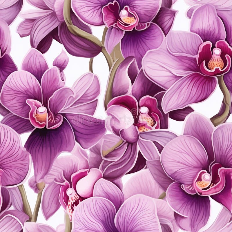 Seamless orchid design stock illustration. Illustration of leafs ...