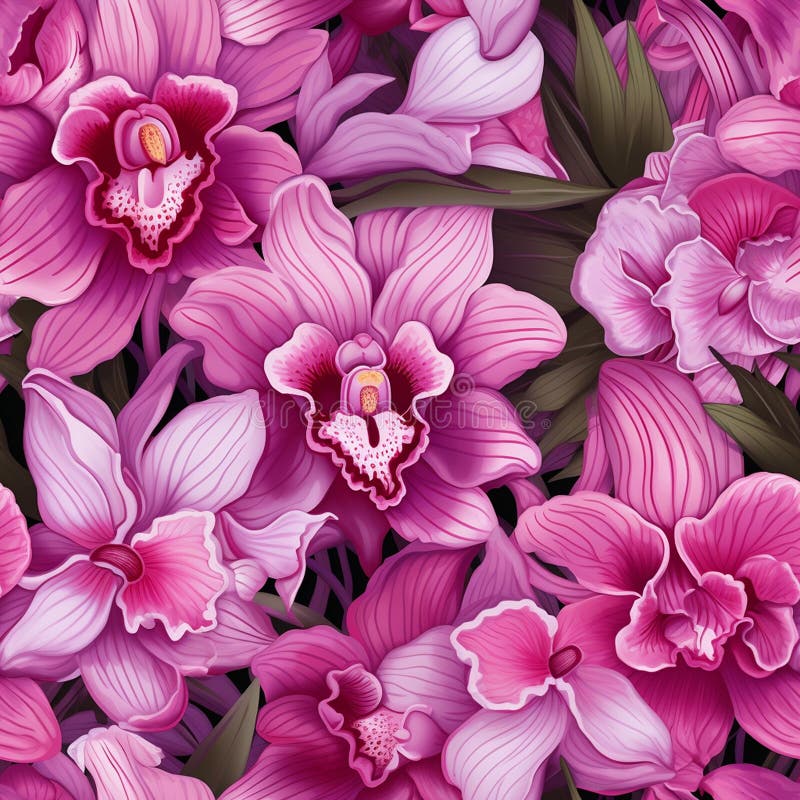 Seamless Orchid Flower Pattern on Dark Background Stock Vector ...