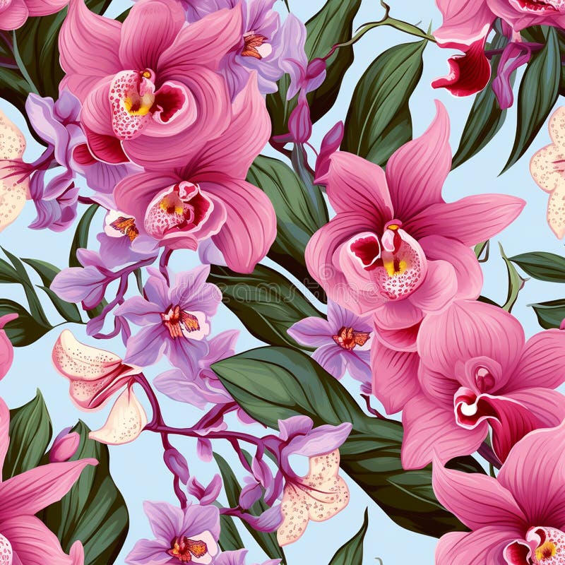 Seamless Orchid Flower Pattern on Dark Background Stock Vector ...