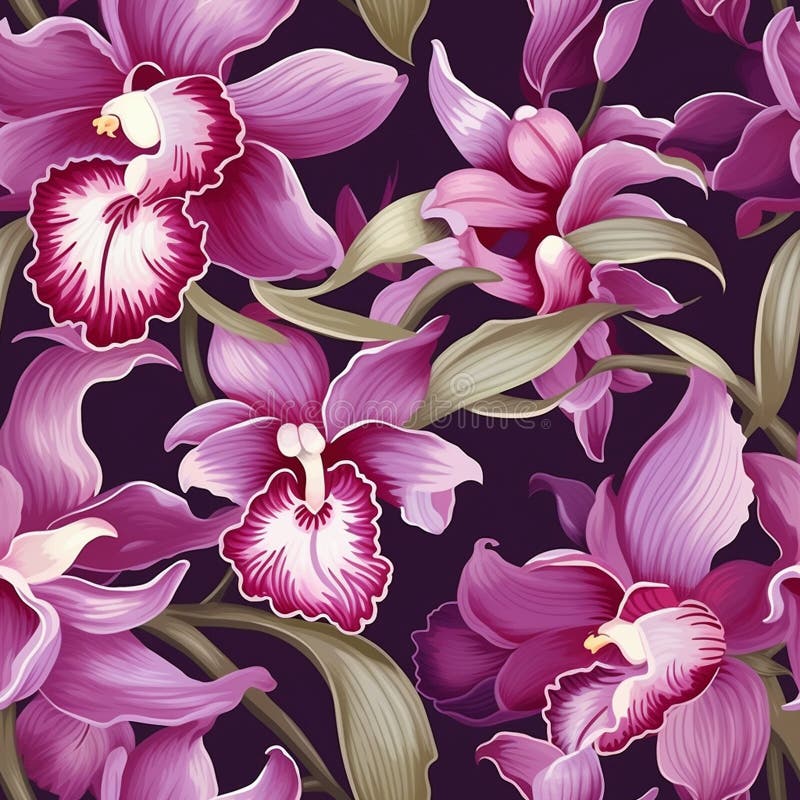 Seamless Orchid Flower Pattern on Dark Background Stock Vector ...
