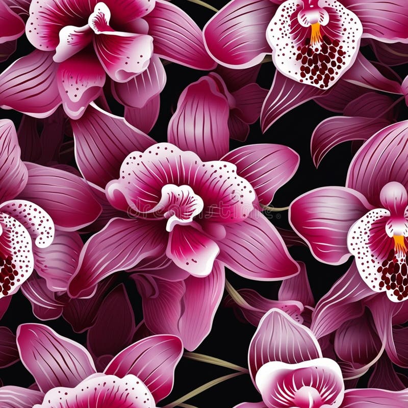 Seamless Orchid Flower Pattern on Dark Background Stock Vector ...