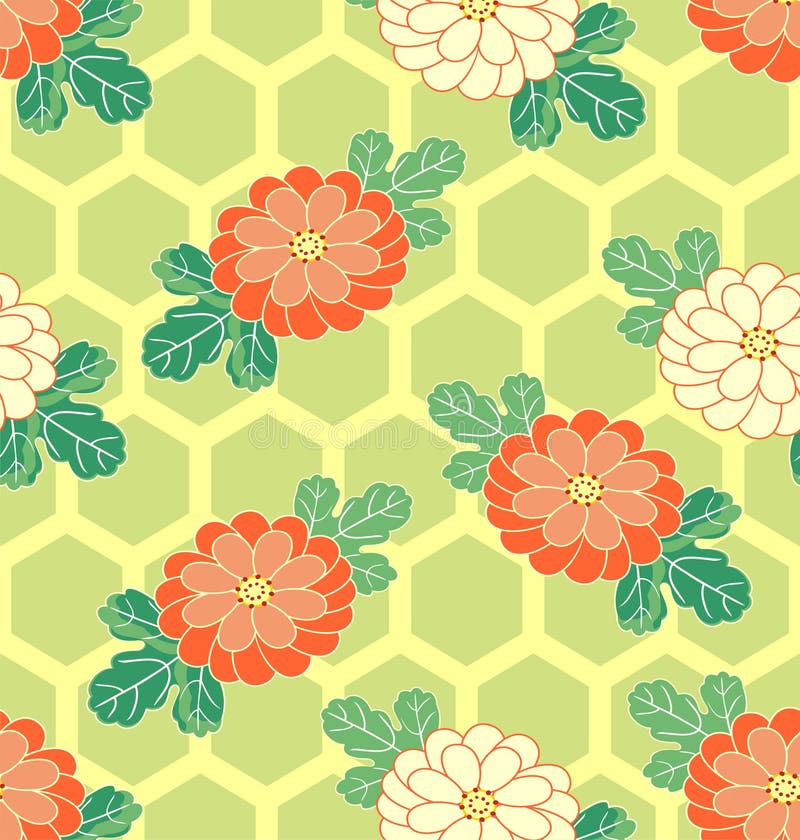 Seamless Oriental Asian Pattern with Chrysanthemum. Vector Stock Image ...