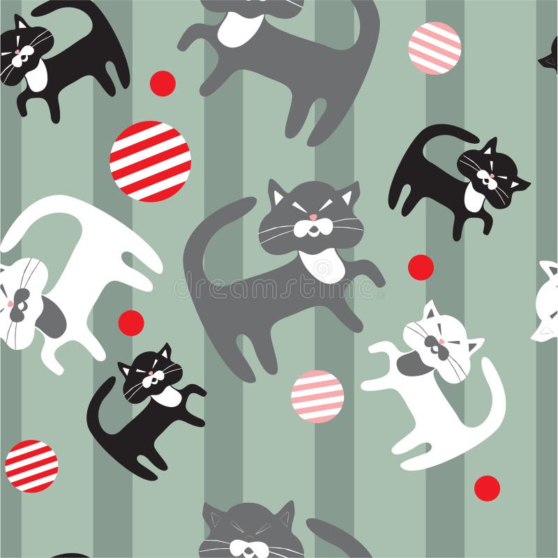 French Style Cat Seamless Pattern. Cute Cartoon Sitting Parisian Cat ...