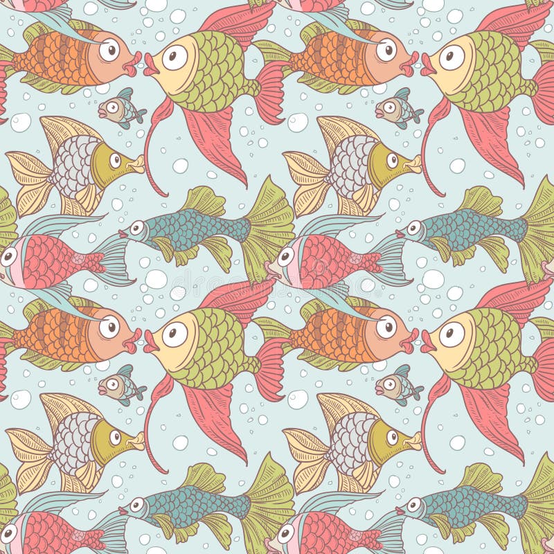 Seamless Ornament Variety of Fish Stock Vector - Illustration of ...