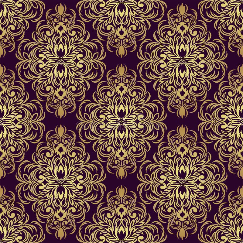 Seamless Ornate Golden Pattern on Violet Stock Vector - Illustration of ...