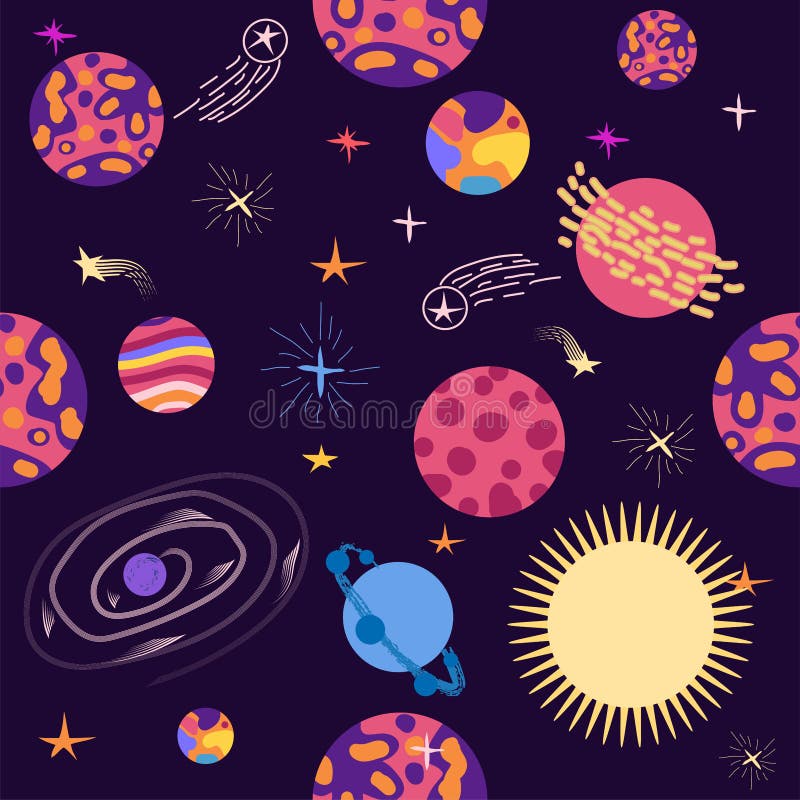 Seamless Outer Space Ufo Rocket Science Kids Background Pattern Stock ...