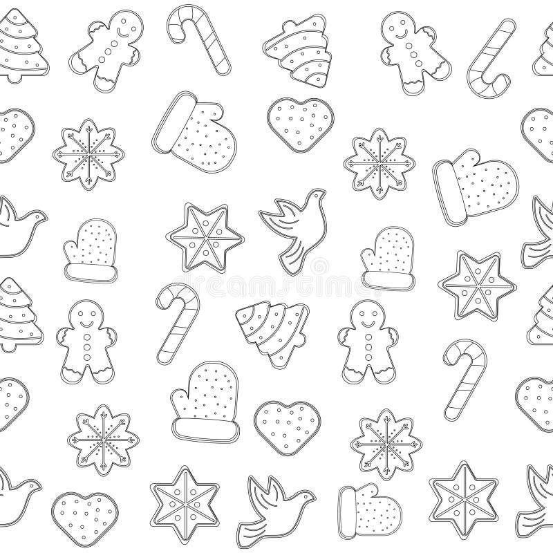 Seamless Outline of a Christmas Gingerbread Cookie Pattern. Vector ... Seamless Outline of a Christmas Gingerbread Cookie Pattern. Vector ...