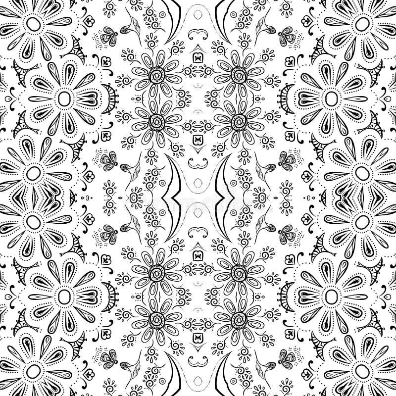Seamless Outline Floral Pattern Stock Vector - Illustration of ...