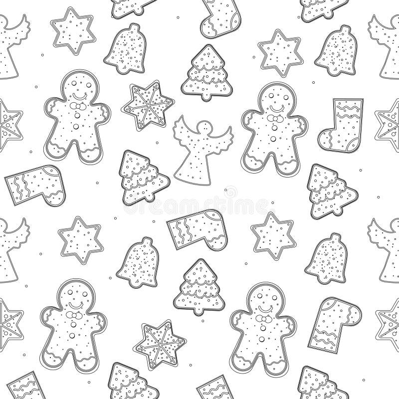 Seamless Outline of a Gingerbread Christmas Pattern. Vector ...
