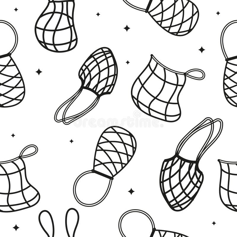 Seamless Outline Pattern Eco Mesh Bags Hand Drawn Stock Vector ...