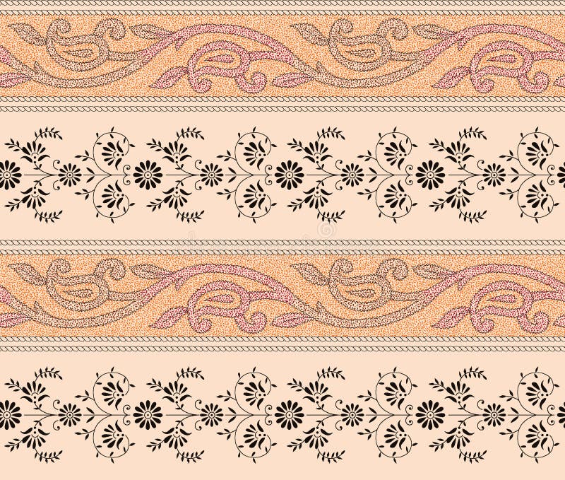 Seamless Paisley Border with Floral Background Stock Illustration ...