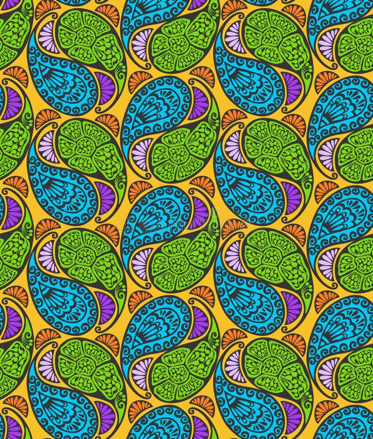 Seamless Paisley and Floral Pattern Stock Illustration - Illustration ...