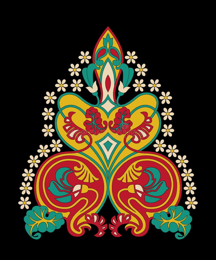 Seamless Paisley Flower Border Design. Textile Digital Ikat Ethnic ...