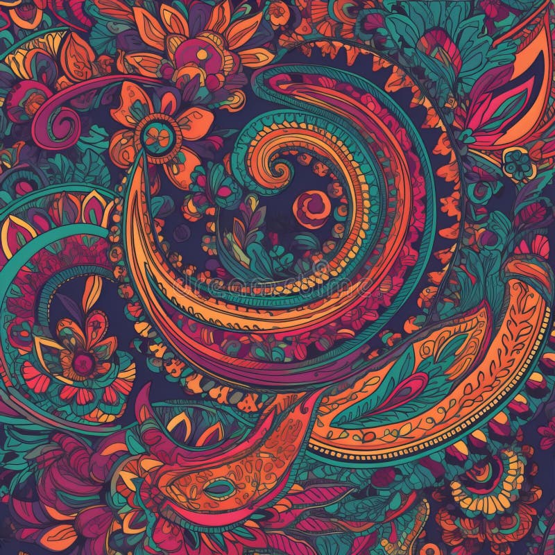 Seamless Paisley Pattern with Bold Colors Stock Illustration ...