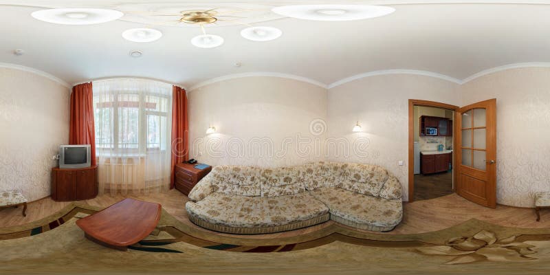 Seamless 360 Panorama in Interior of Bedroom of Cheap Hostel, Flat or ...
