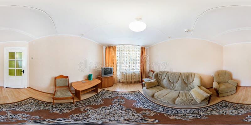 Seamless 360 Panorama in Interior of Bedroom of Cheap Hostel, Flat or ...