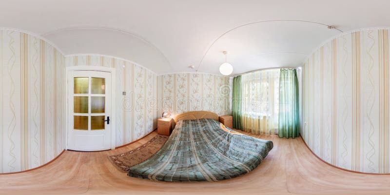 Seamless 360 Panorama in Interior of Bedroom of Cheap Hostel, Flat or ...