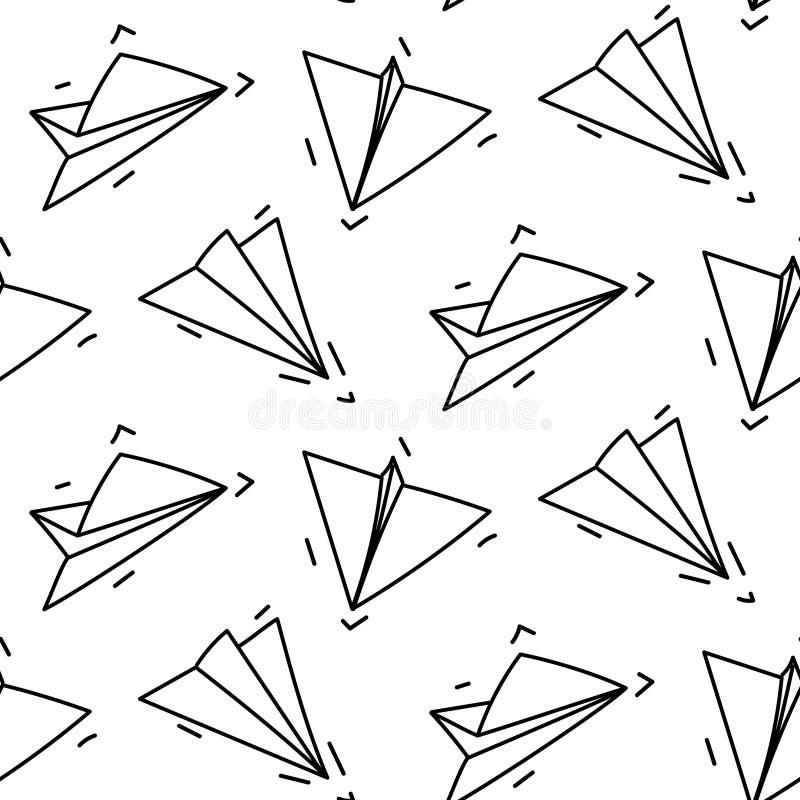 Seamless Paper Airplane Doodle Pattern. Background Illustration of a ...