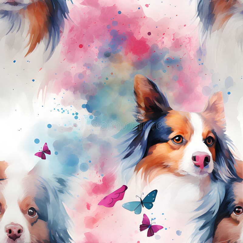Seamless Papillon Watercolor Dog Pattern. AI Generated Stock ...