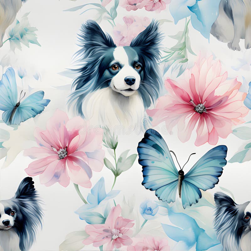 Seamless Papillon Watercolor Dog Pattern. AI Generated Stock ...