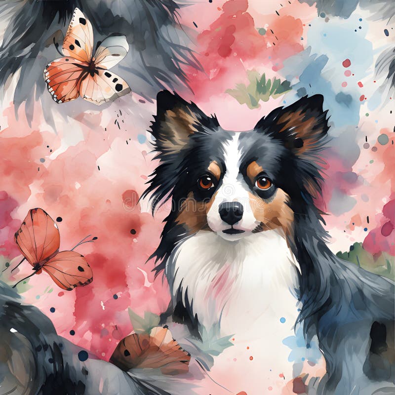 Seamless Papillon Watercolor Dog Pattern. AI Generated Stock ...
