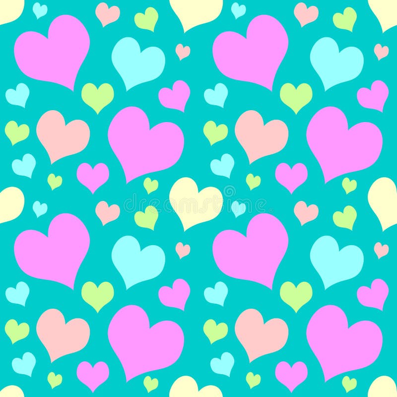 Seamless Pastel Colored Cute Hearts Pattern on Bright Light Blue ...