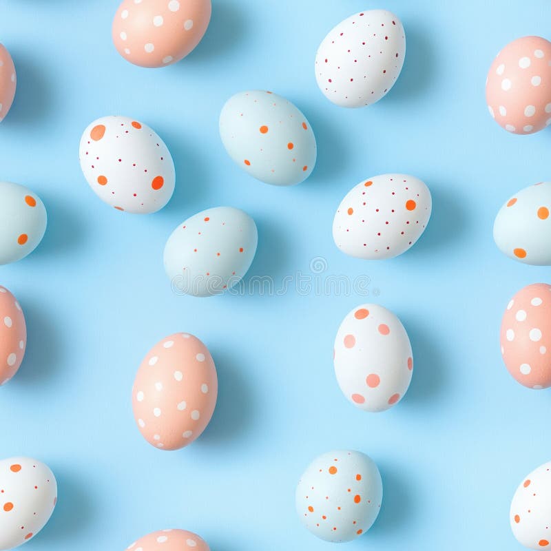 Seamless Pastel Easter Eggs Pattern on Light Blue Background. Repeating ...