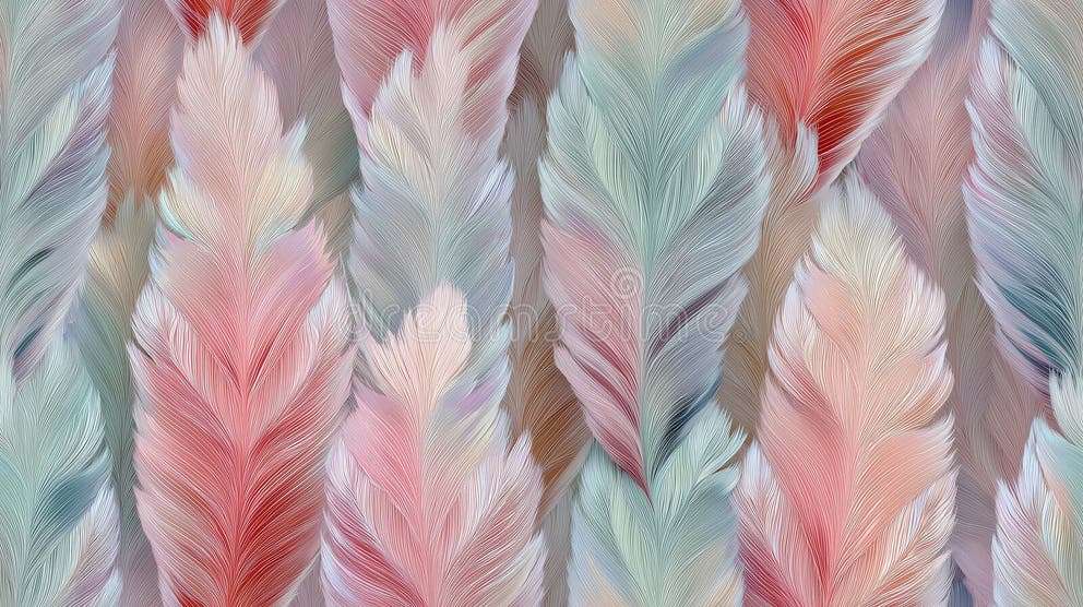 Seamless Pastel Feather Pattern with Mirrored Tessellation and Fine ...