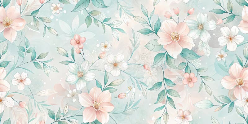 Seamless Pastel Floral Pattern with Delicate Blooms and Greenery ...