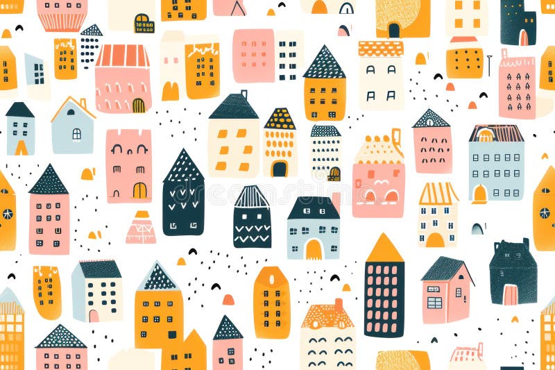 Pastel Town Pattern with Morning Theme Stock Illustration ...