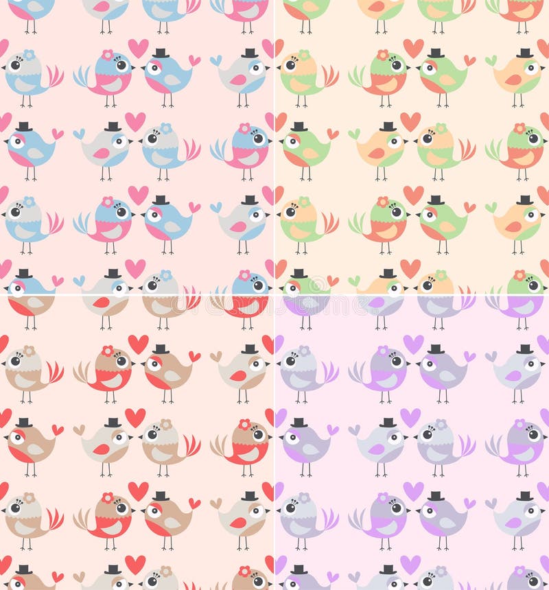 Seamless Pastel Pattern with 2 Cute Love Birds Stock Vector ...