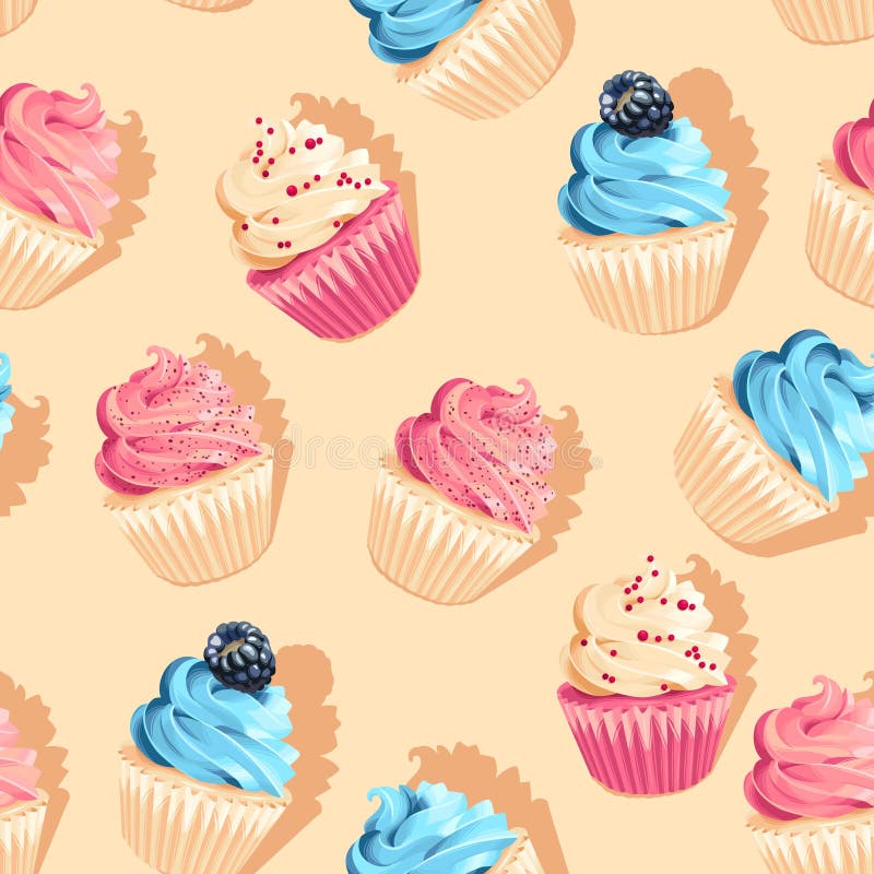 Seamless Pastel Vector High Detail Cupcake Pattern Stock Vector ...