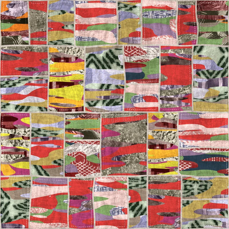 Seamless Patchwork Collage Mix Quilt Pattern Print Stock Illustration ...
