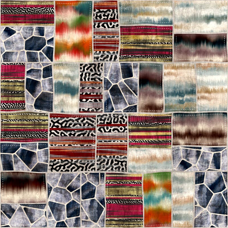 Seamless Patchwork Collage Mix Quilt Pattern Print Stock Image - Image ...