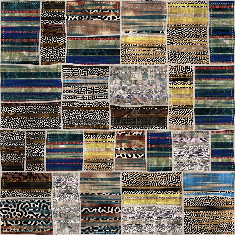 Seamless Patchwork Collage Mix Quilt Pattern Print Stock Illustration ...