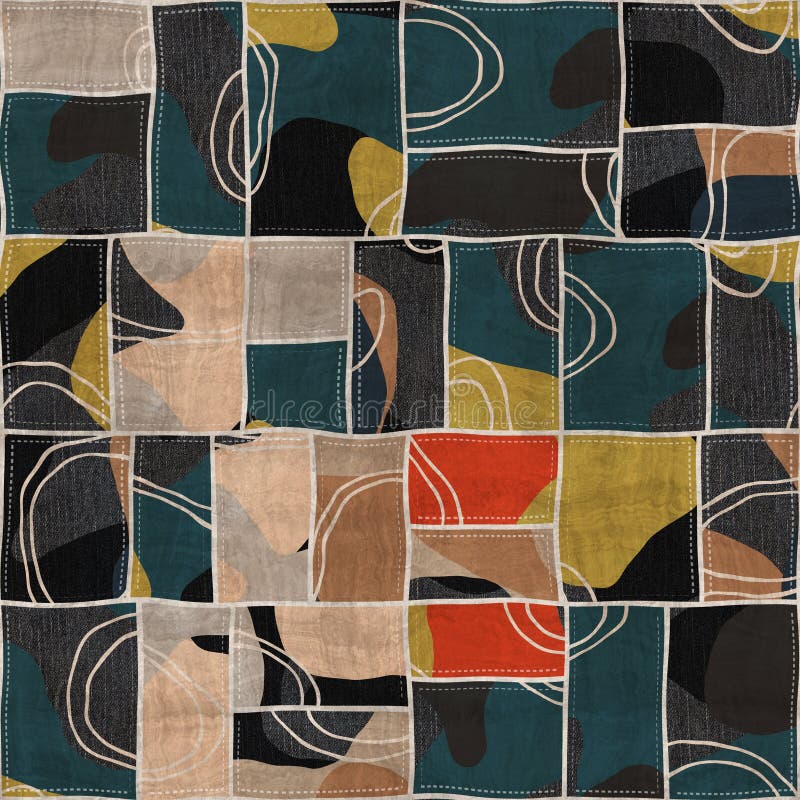 Seamless Patchwork Collage Mix Quilt Pattern Print Stock Illustration ...