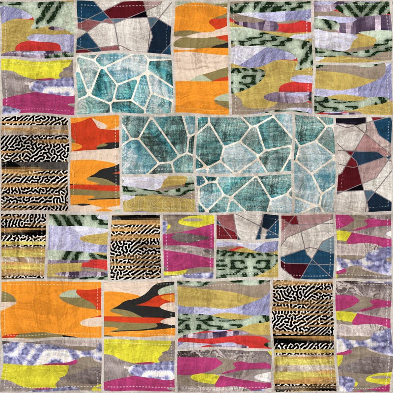 Seamless Patchwork Collage Mix Quilt Pattern Print Stock Illustration ...