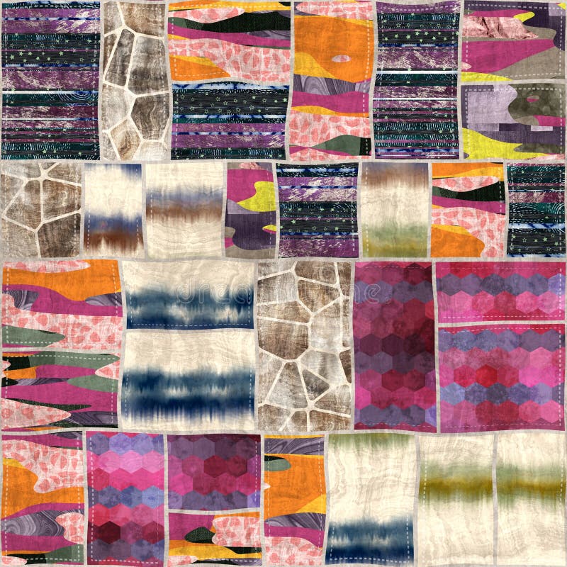 Seamless Patchwork Collage Mix Quilt Pattern Print Stock Image - Image ...
