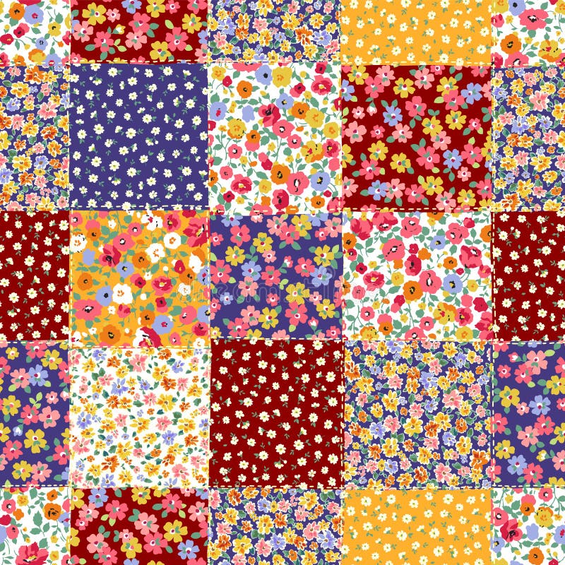 Seamless Patchwork of Cute Floral Patterns Stock Vector - Illustration ...