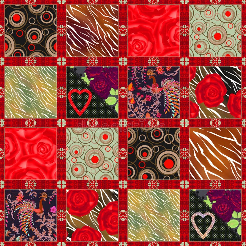 Seamless Patchwork Design Floral Pattern with Bright Elements Stock Illustration - Illustration ...