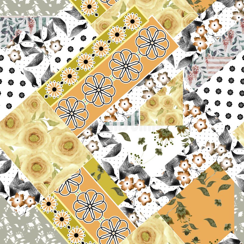 Seamless Patchwork Design Floral Pattern Stock Illustration ...