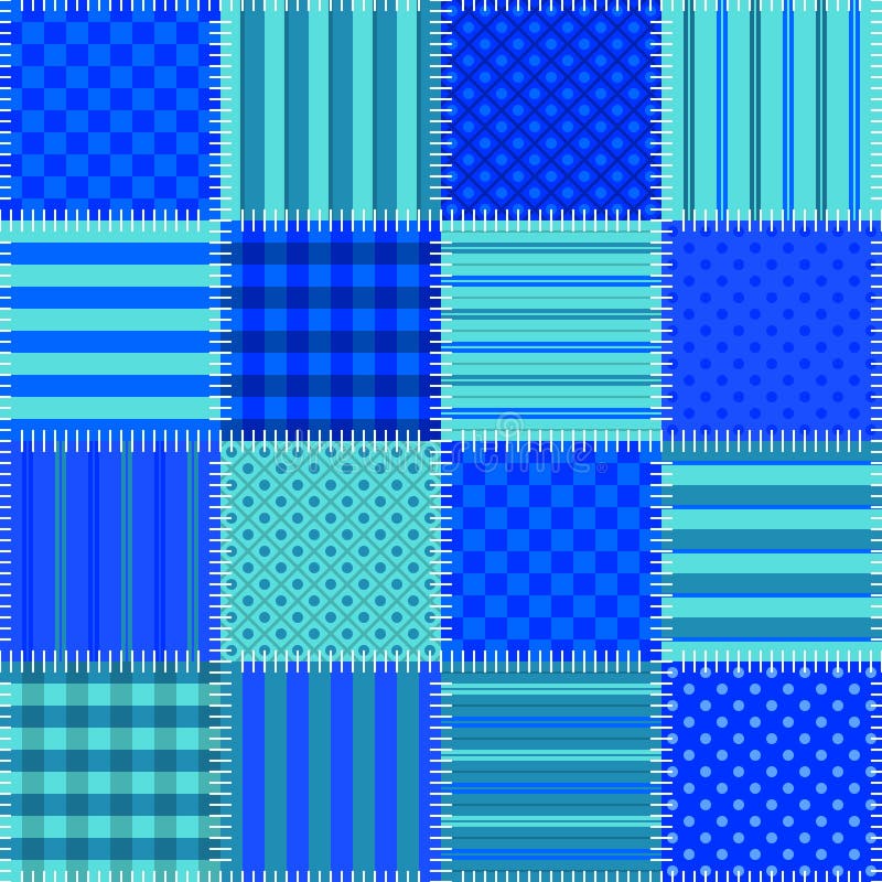 Seamless Patchwork from Geometric Patterns in Blue Colors. Vector Design Stock Illustration ...