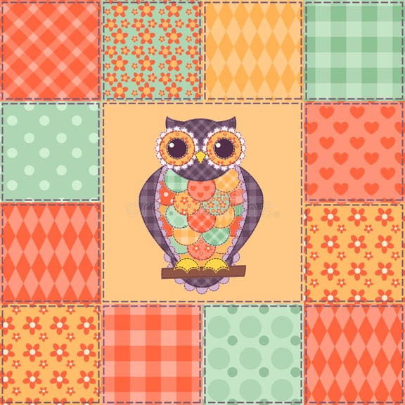 Seamless Patchwork Owl Pattern 4 Stock Vector - Illustration of ...