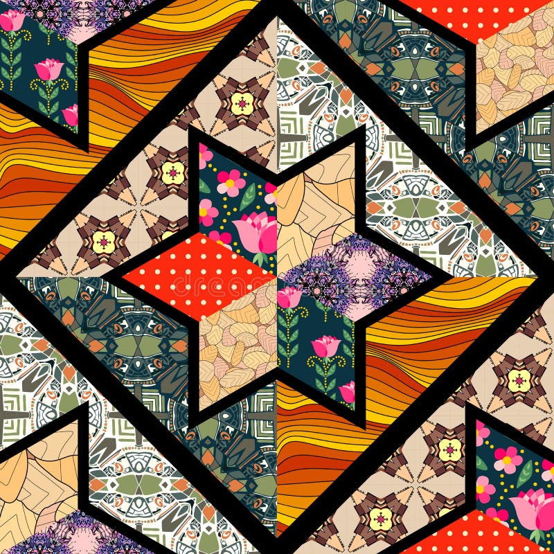 Seamless Patchwork Pattern with Black Seams. Stock Vector - Illustration of blocks, effect: 69514328