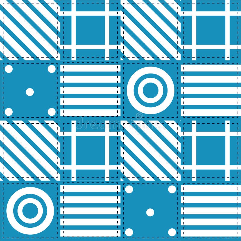 Seamless Patchwork Pattern in Blue Stripes and Circles Stock Vector ...