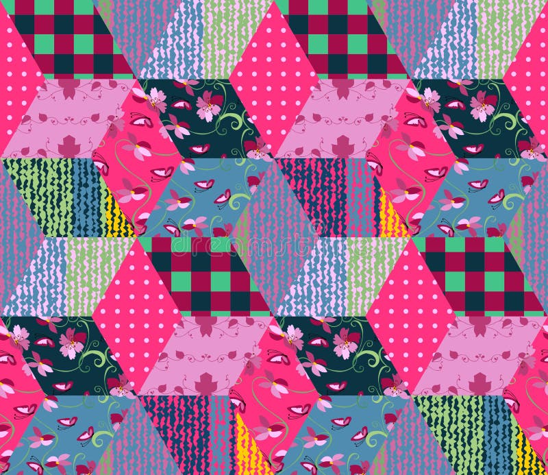 Seamless Patchwork Pattern with Colorful Rhombus Patches. Stock Vector ...